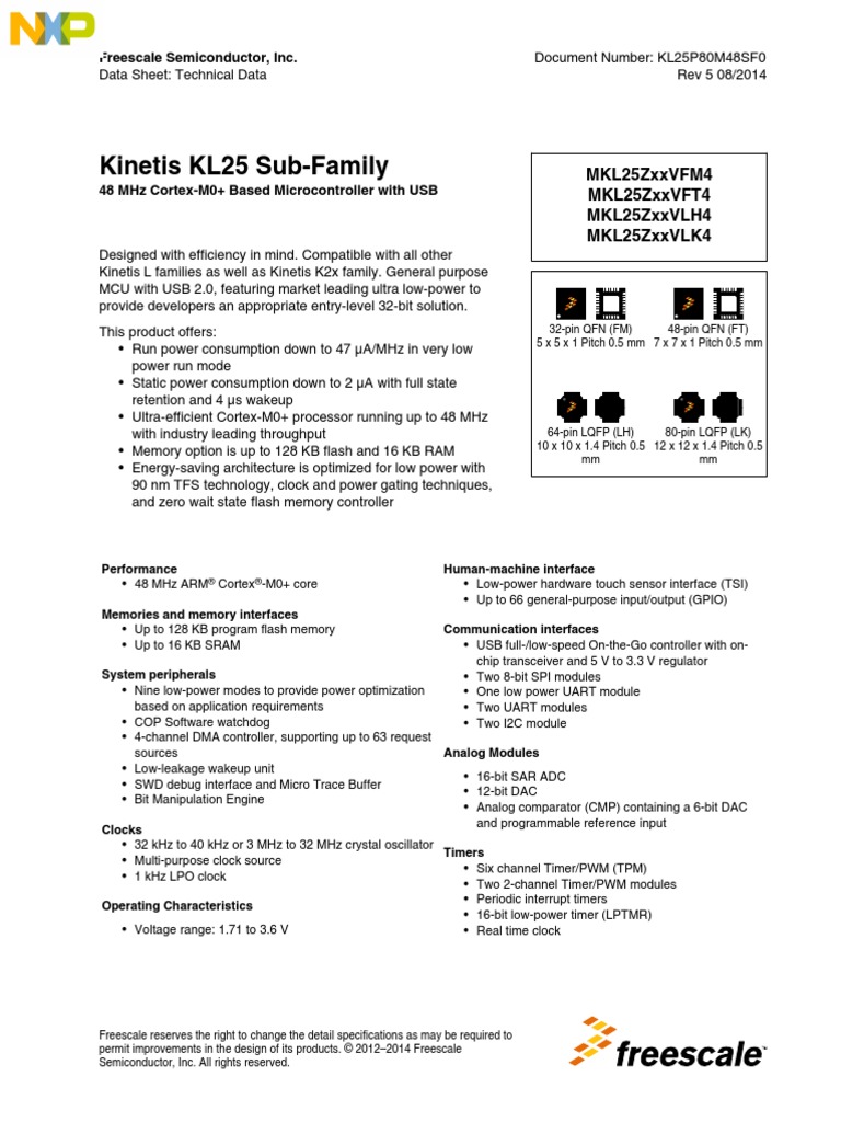 Kinetis KL25 Sub-Family: Freescale Semiconductor, Inc | PDF | Electrostatic Discharge ...
