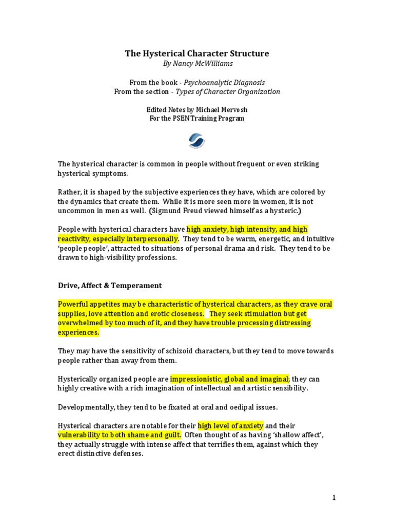 The Hysterical Character Structure McWilliams | PDF | Narcissism ...