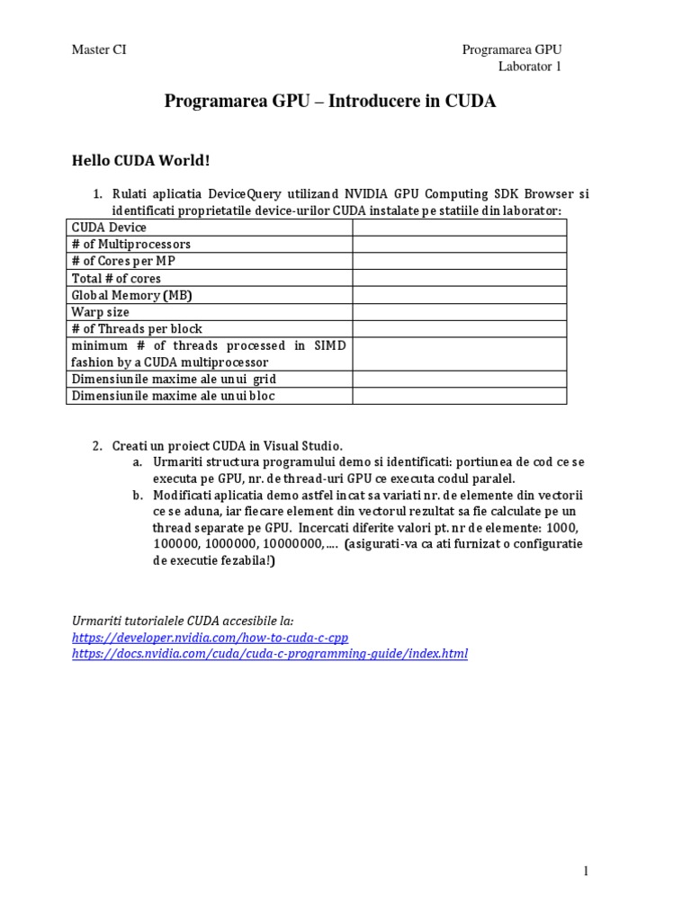 Lab1 PGPU | PDF | Graphics Processing Unit | Thread (Computing)