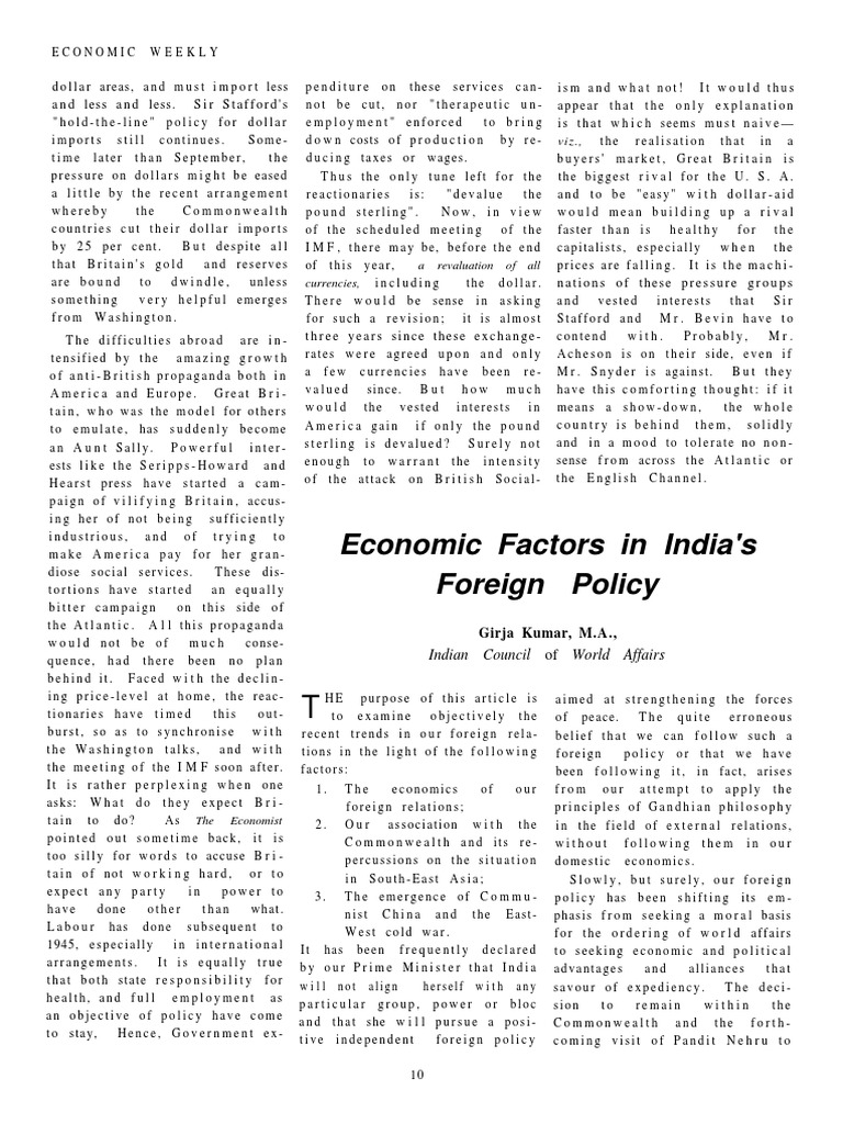 Economic Factors in India S Foreign Policy | PDF | Economics | Economies