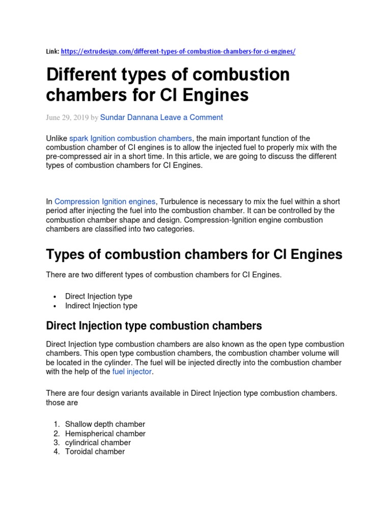 Different Types of Combustion Chambers For CI Engines | PDF | Fuel ...
