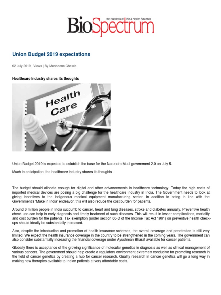 Union Budget 2019 Expectations | PDF | Preventive Healthcare ...