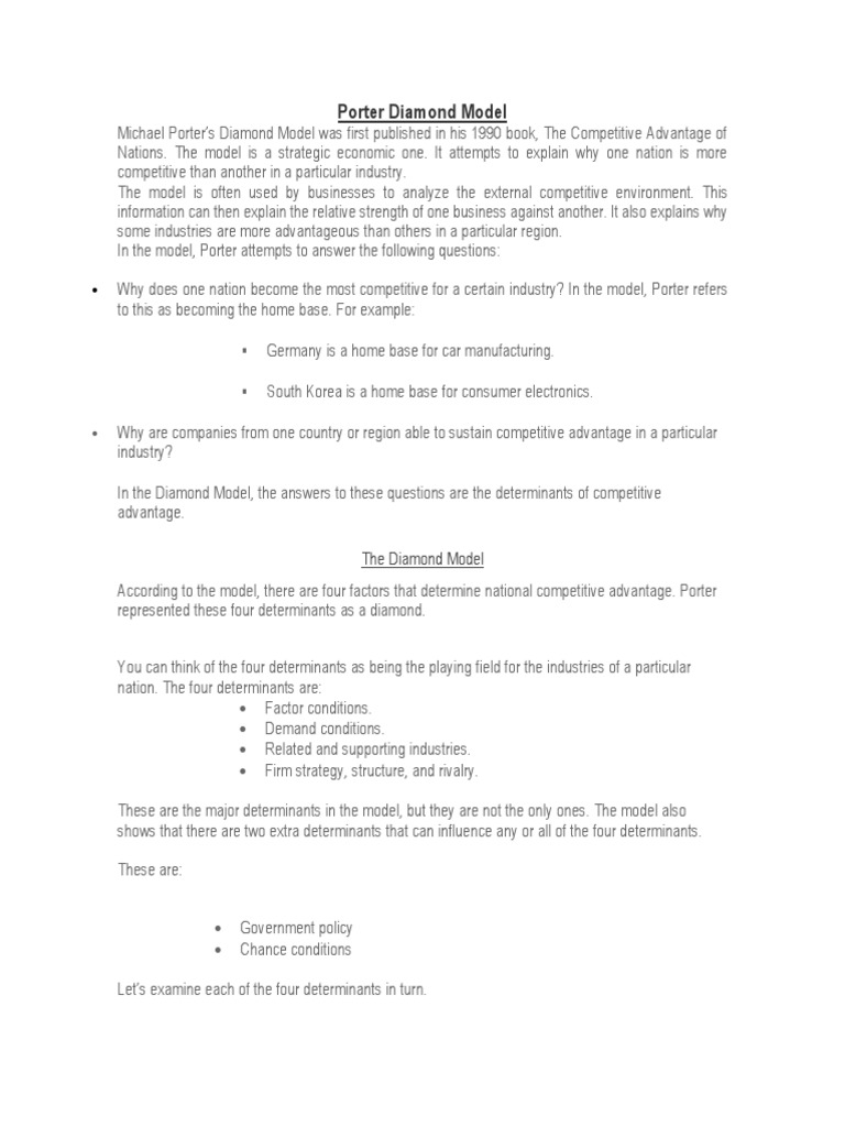 Porter Diamond Model | PDF | Competitive Advantage | Competition