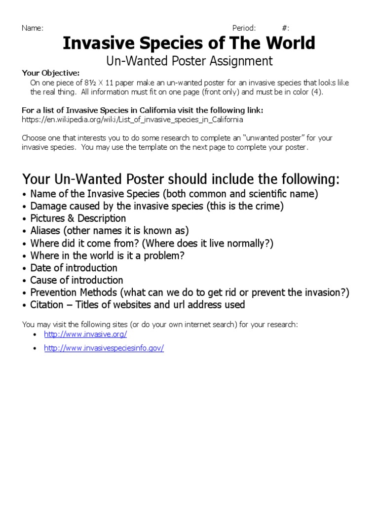 Invasive Species Un-Wanted Poster Bio 2019 | PDF | Social Science ...