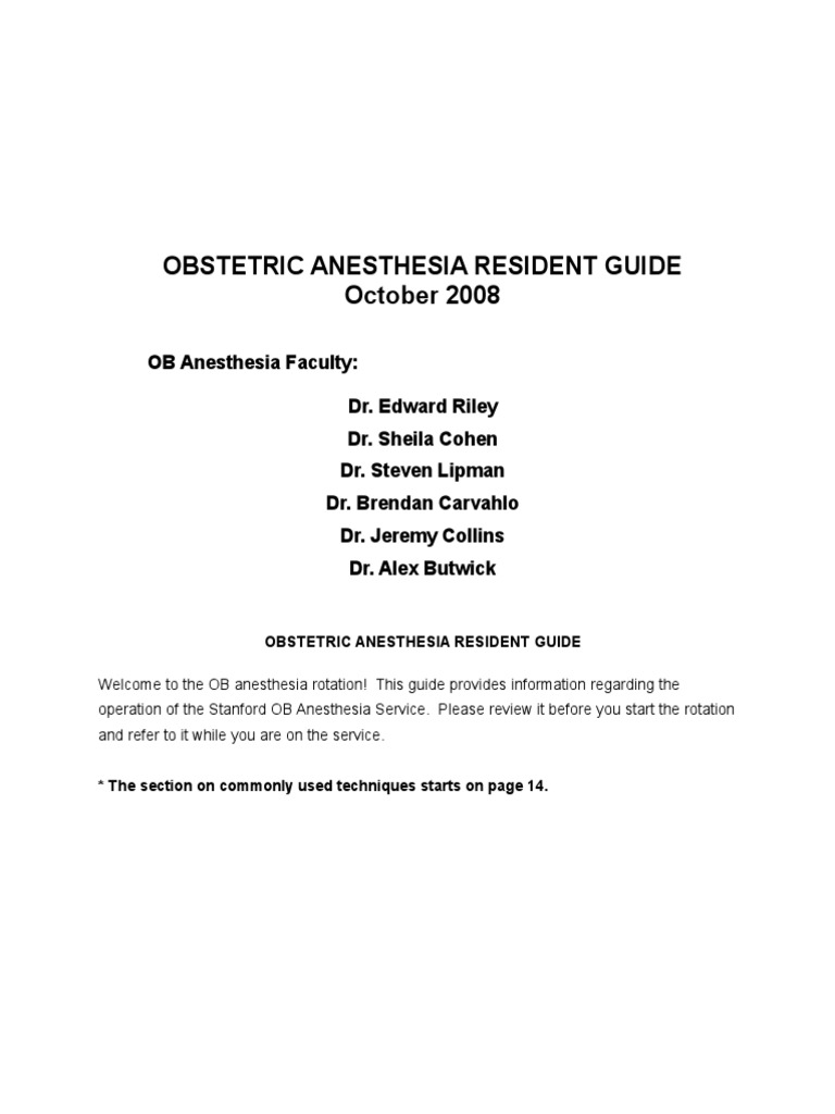 OB Anesthesia Guide for Residents | PDF | Anesthesia | Caesarean Section
