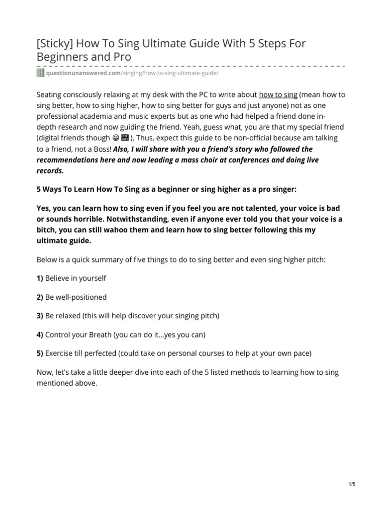 Ultimate Singing Guide: 5 Steps to Improve | PDF | Singing ...