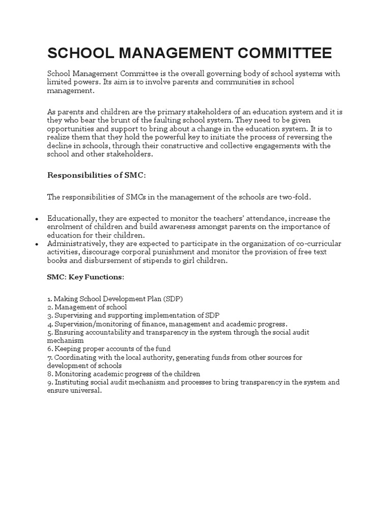 School Management Committee: Responsibilities of SMC | PDF ...