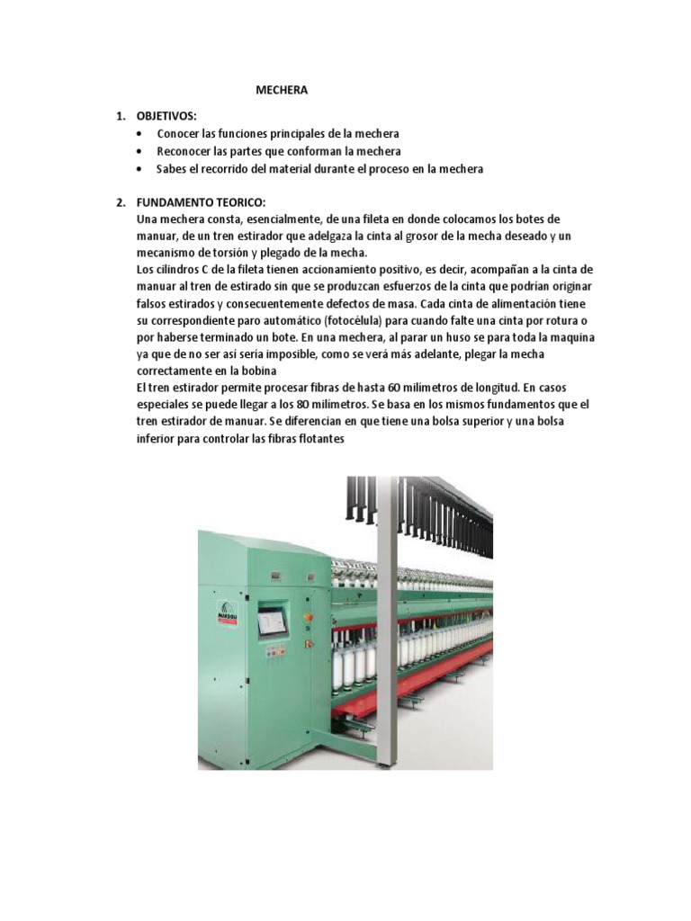 Funciones y Partes de la Mechera Textil | PDF