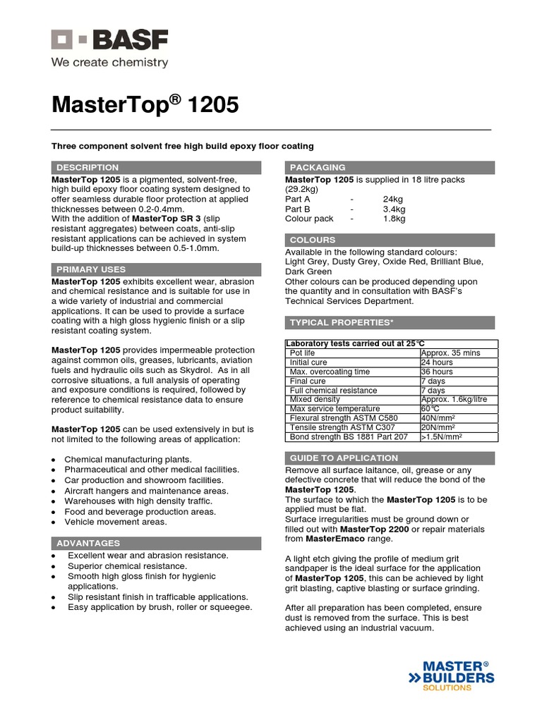 Basf Mastertop 1205 Tds PDF | PDF | Wear | Epoxy