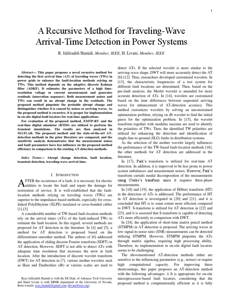 A Recursive Method For Traveling-Wave Arrival-Time Detection in Power Systems | Download Free ...