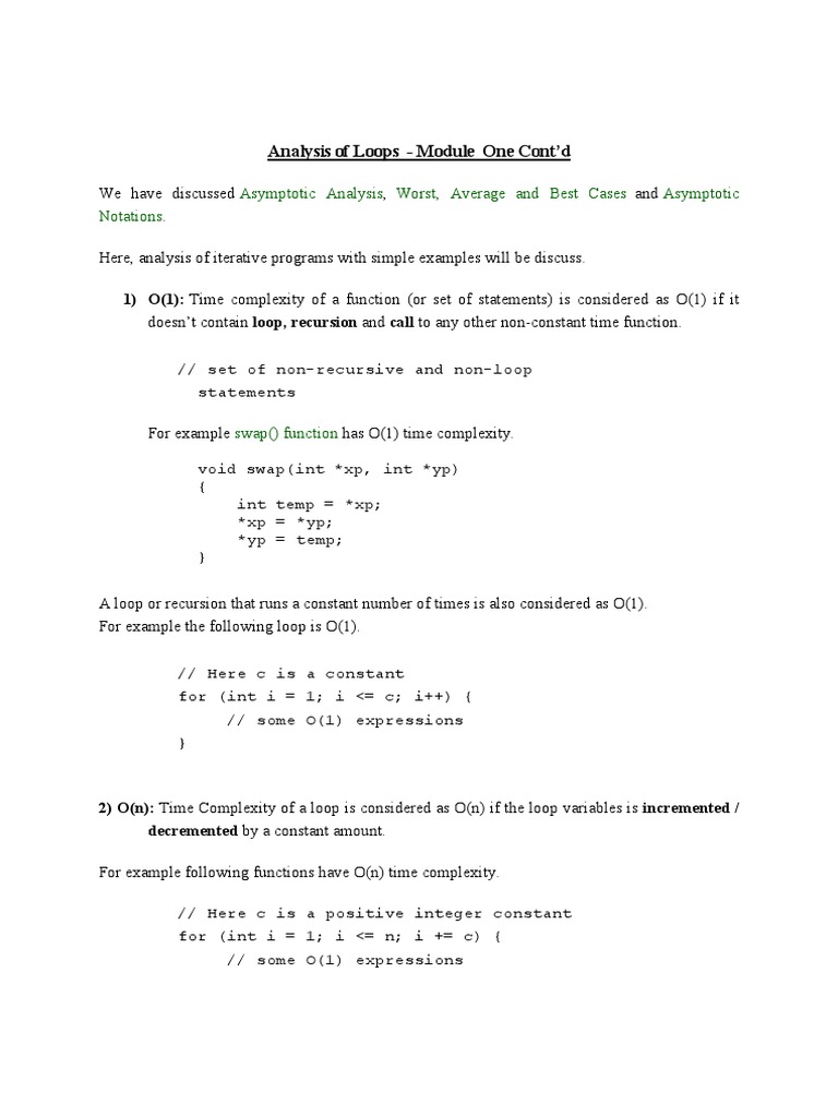 Analysis of Loops - Module One Cont'd: Asymptotic Analysis Worst, Average and Best Cases ...