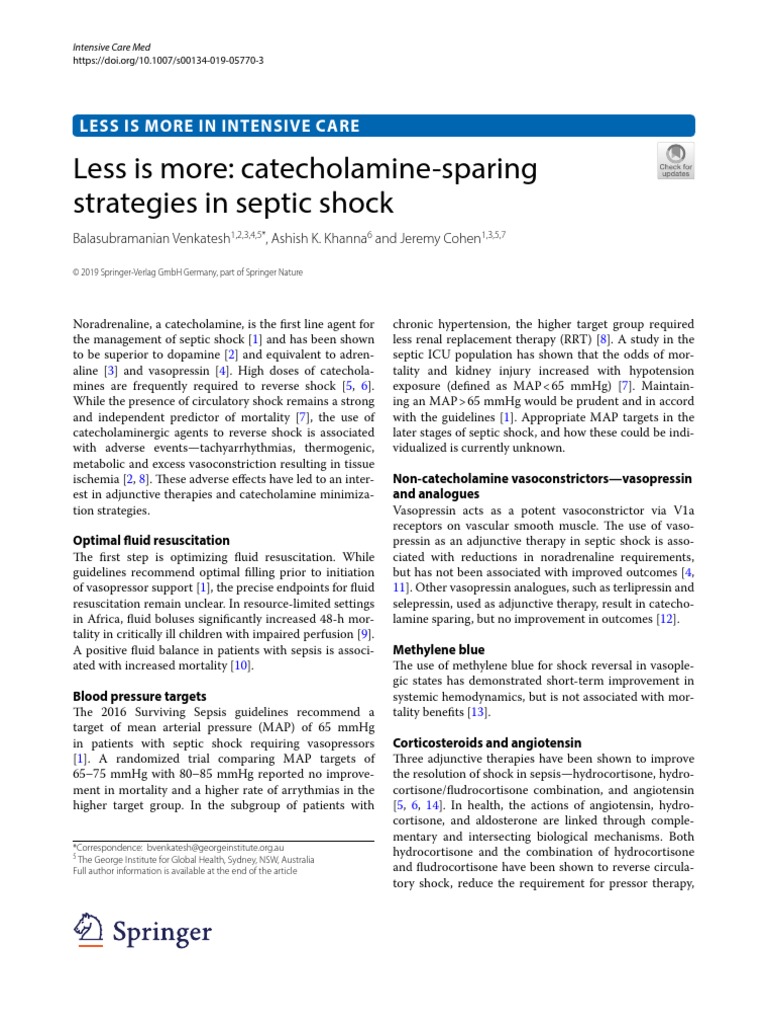 Less Is More: Catecholamine-Sparing Strategies in Septic Shock | PDF ...