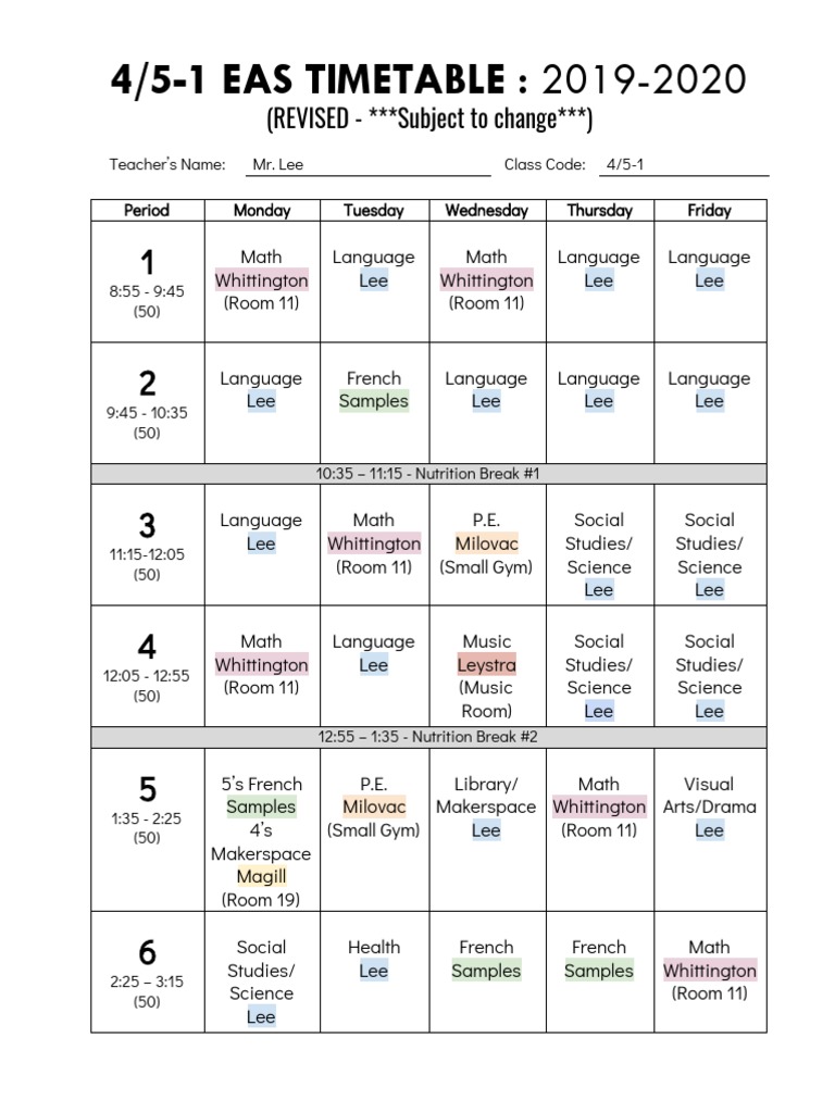 4/5-1 EAS Timetable 2019-2020 | PDF