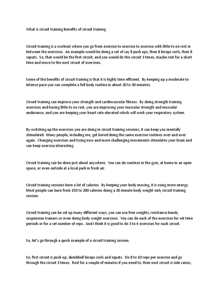 Circuit Training | PDF | Weight Training | Physical Fitness