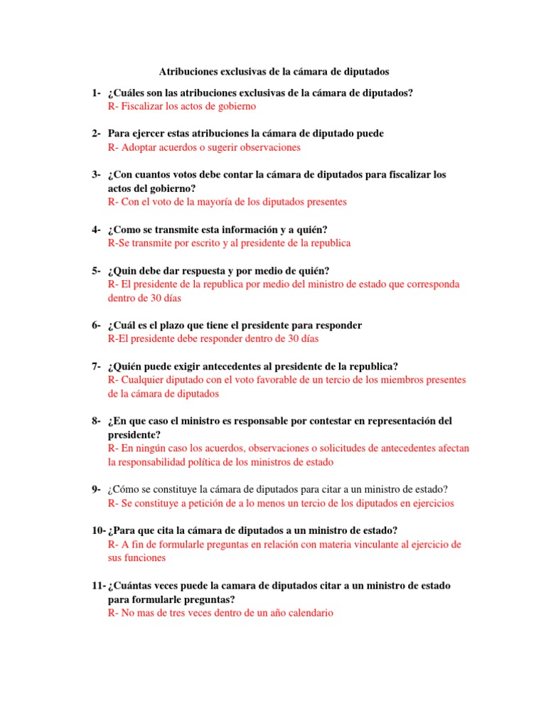 Atribuciones Exclusivas de La Cámara de Diputados Articulo 52 ...