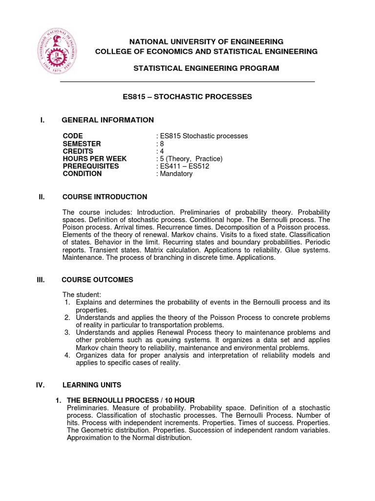 Stochastic Processes Course Guide | PDF | Stochastic Process | Markov Chain