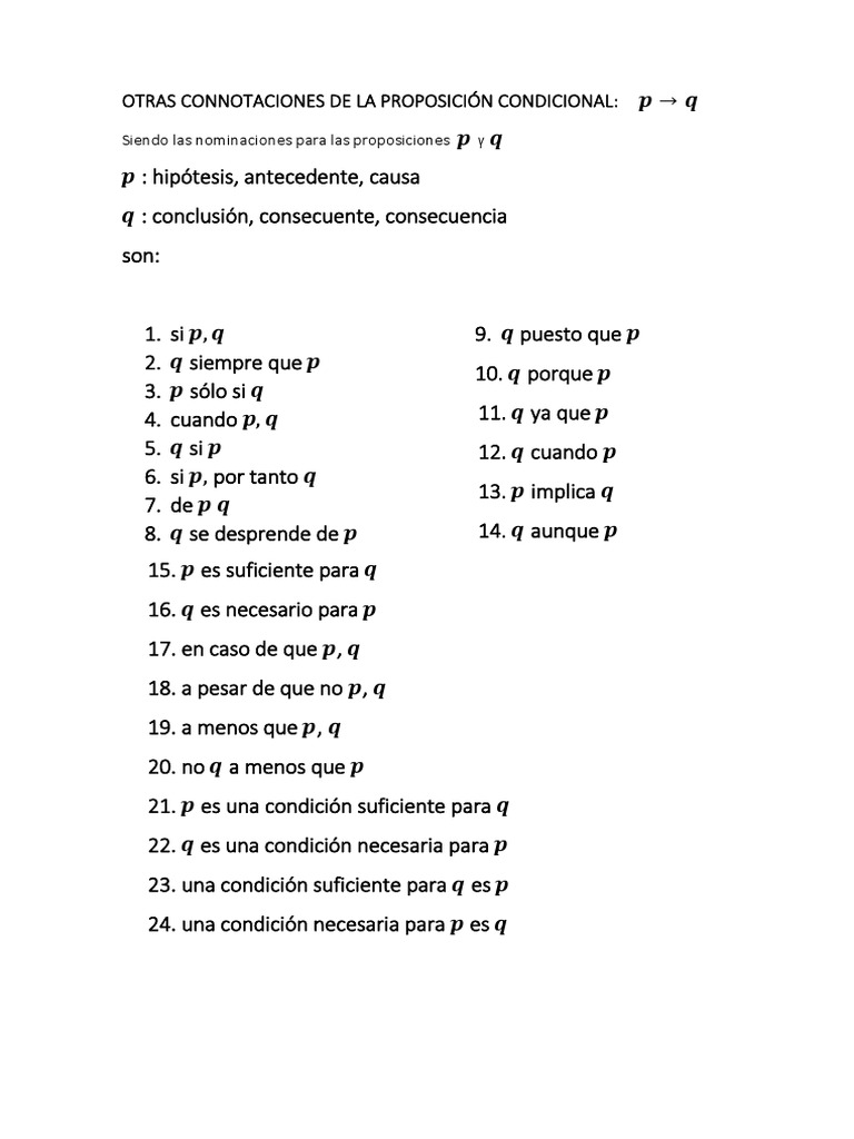 RLM - Connotaciones de La Proposición Condicional | PDF | Si y solo si ...