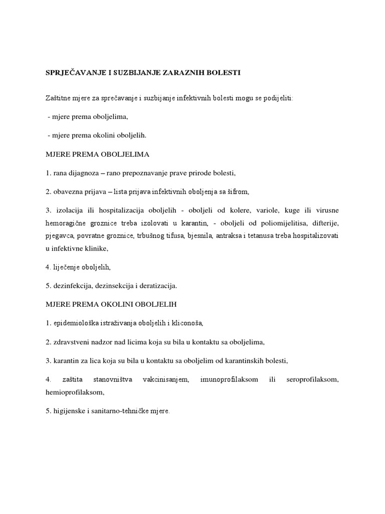 Sprječavanje I Suzbijanje Zaraznih Bolesti | PDF