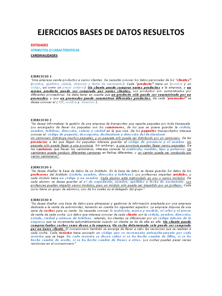 Ejercicios Resueltos de Bases de Datos | PDF | Asociación de Futbol | Coche