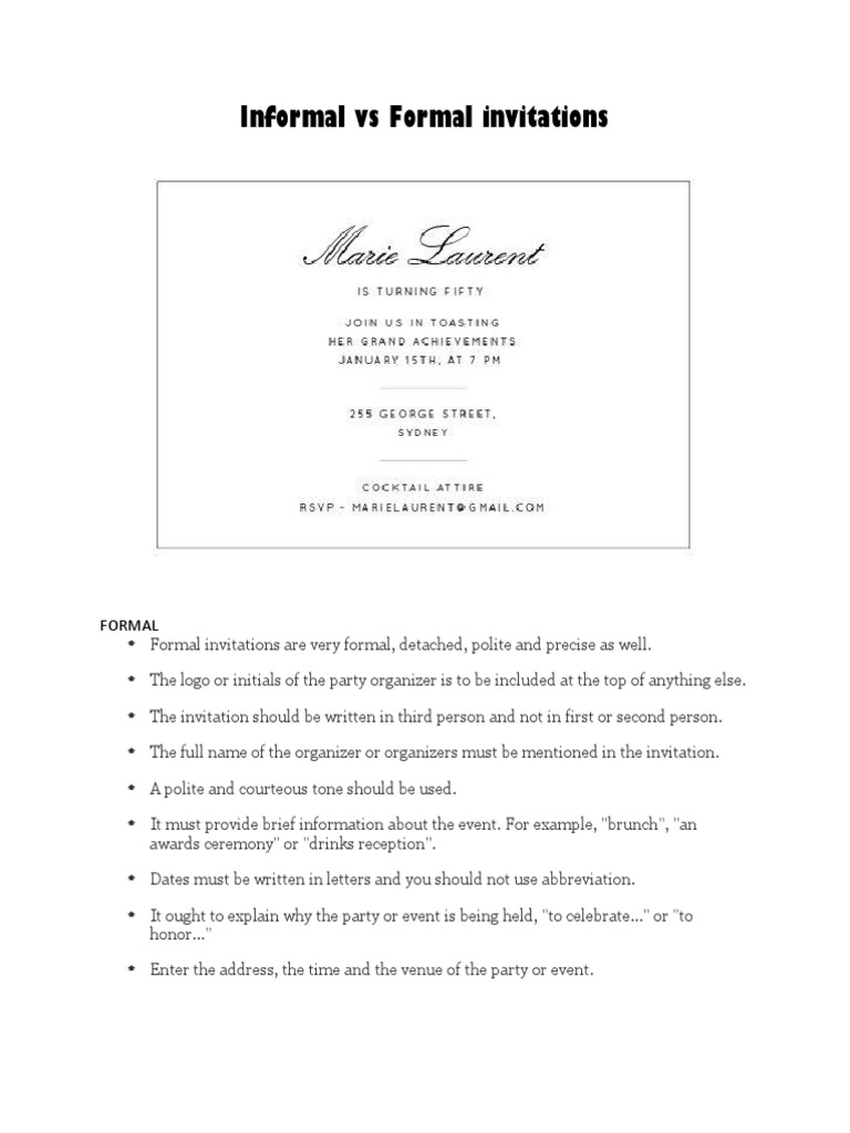 Informal Vs Formal Invitations | PDF