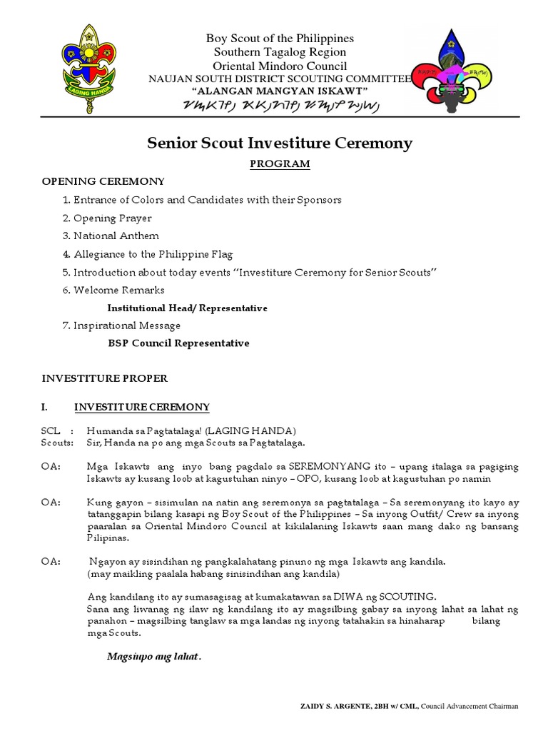Senior Scout Investiture Ceremony | PDF