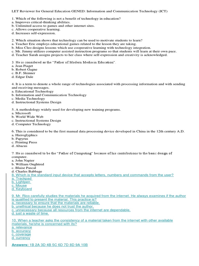 LET Reviewer For General Education GENED. ICT | PDF | Social Science | Art