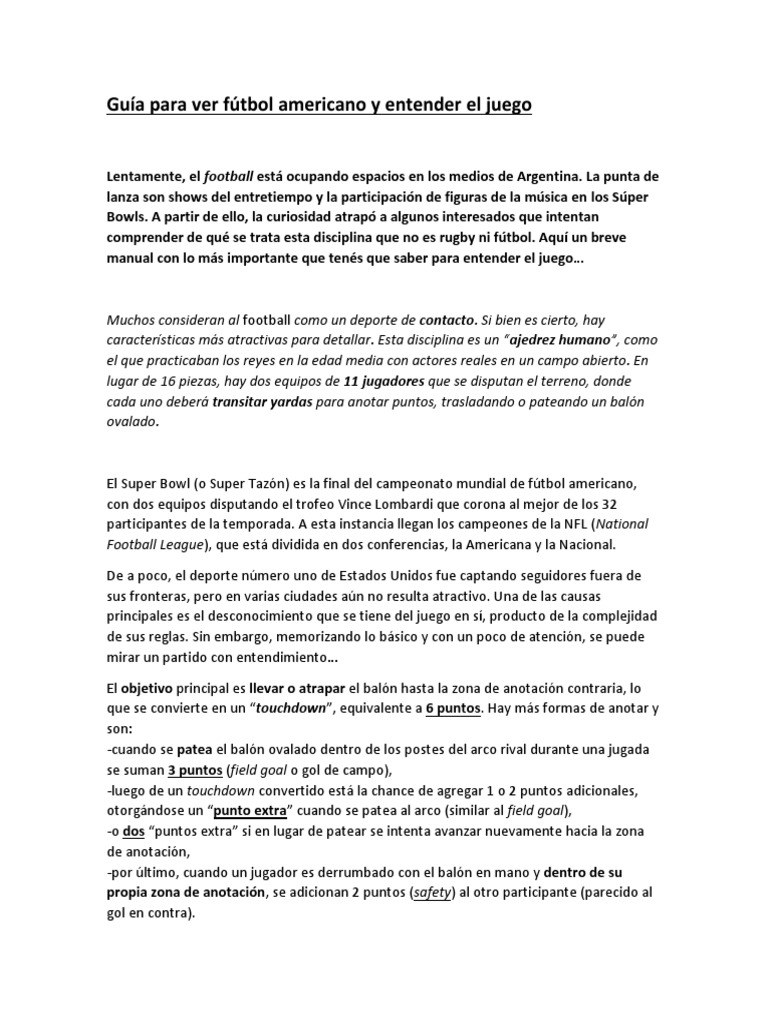 Guía para Ver Fútbol Americano y Entender El Juego | PDF | fútbol ...