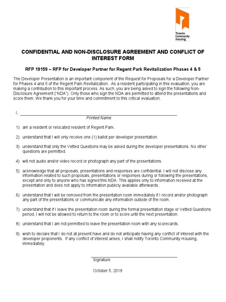 TCH'S Confidential and Non-Disclosure Agreement and Conflict of ...
