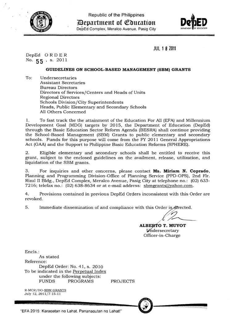 July 18, 2011 DO 55, S. 2011 - Guidelines On School-Based Management ...