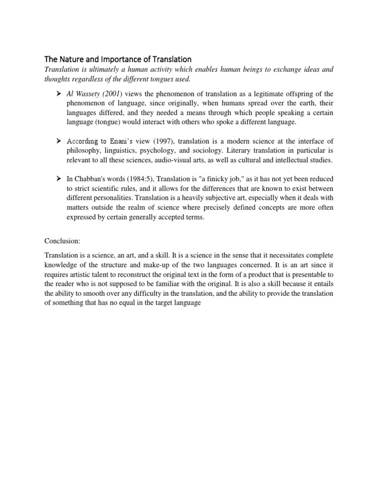 Nature Importance of Translation | PDF
