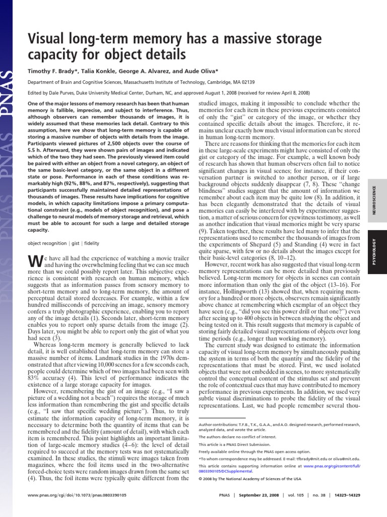 Visual Long-Term Memory | PDF | Memory | Perception