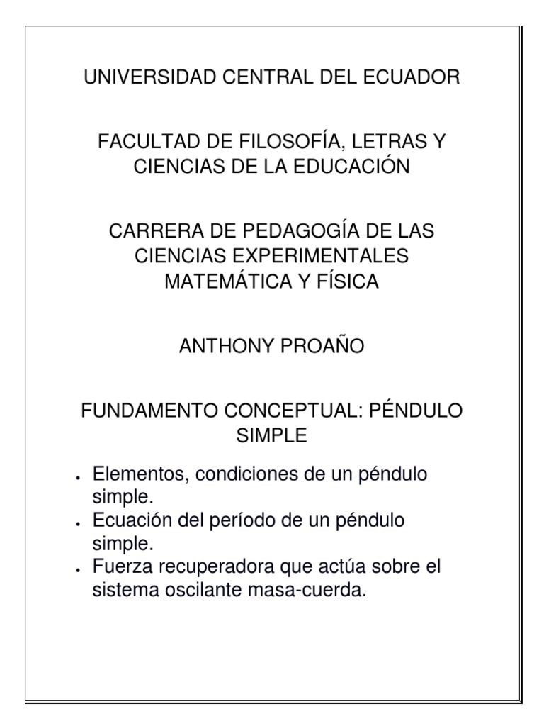 FC Pendulo Simple | PDF | Péndulo | Fuerza
