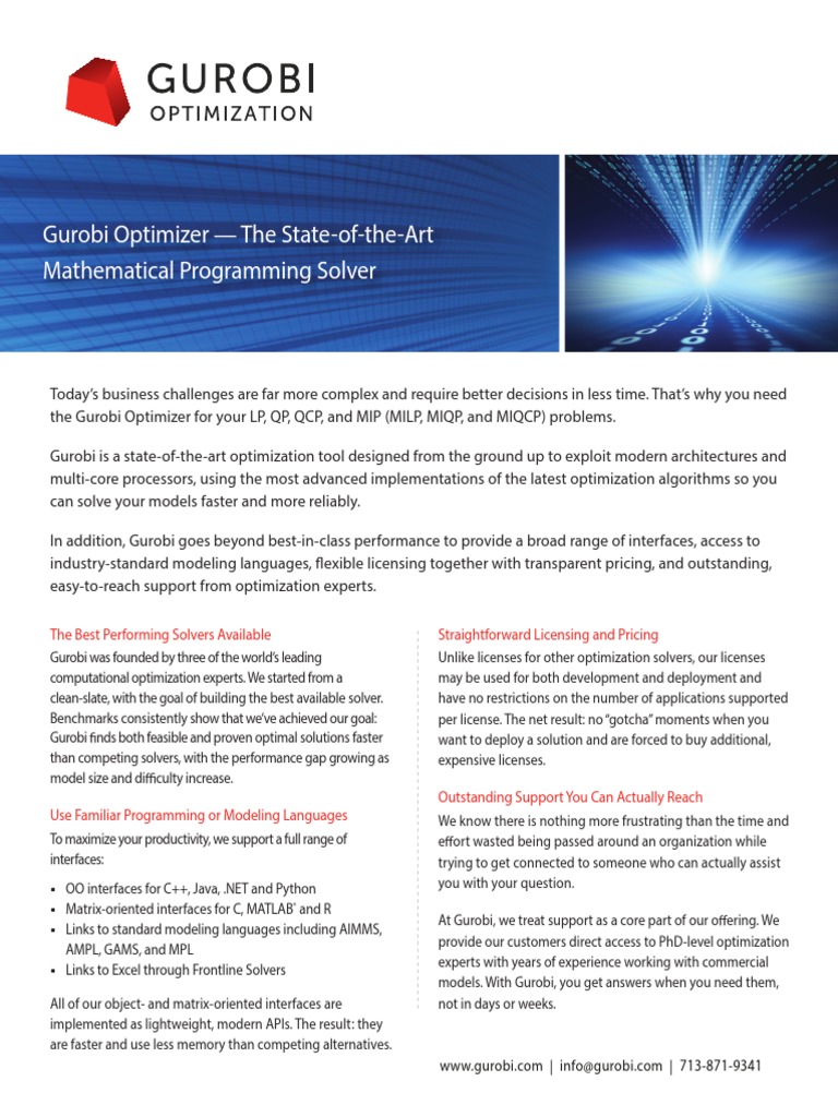 Gurobi Corporate Brochure | PDF | Mathematical Optimization | Application Programming Interface