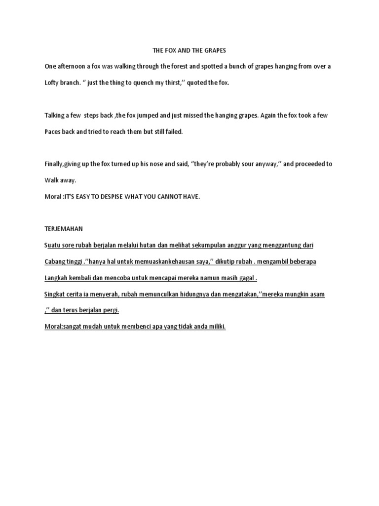 The Fox and the Grapes Fable Summary | PDF