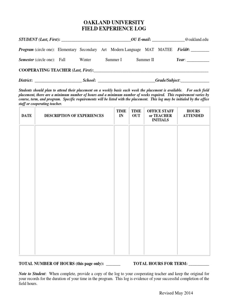 Field Experience Log | PDF