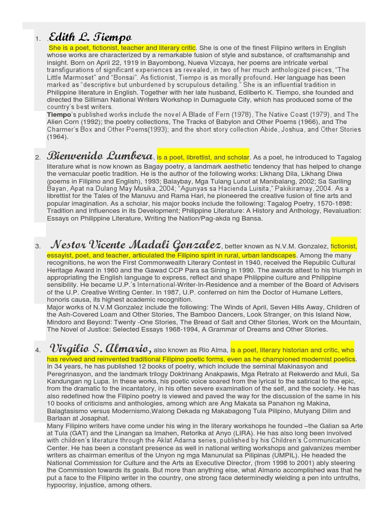 The 10 Canonical Authors | PDF | Philippines | Poetry