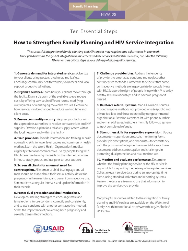 How To Strengthen Family Planning And Hiv Service Integration