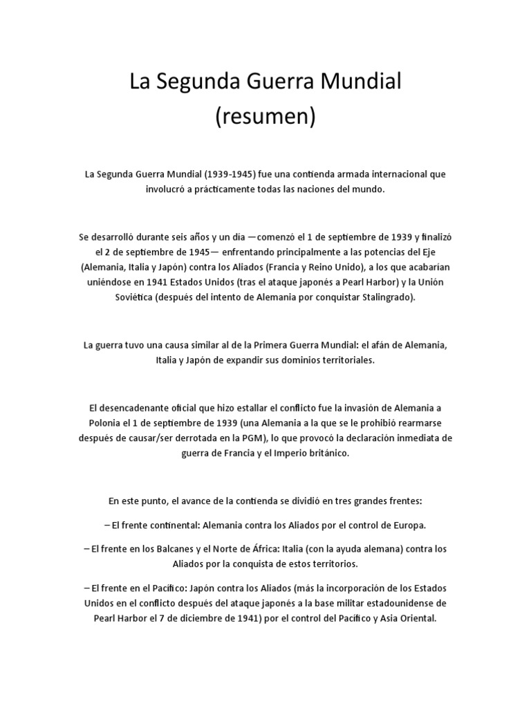 La Segunda Guerra Mundial (Resumen) | PDF | Aliados de la Segunda ...