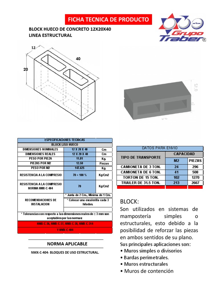 Ficha Tecnica Block 12X20X40 | PDF