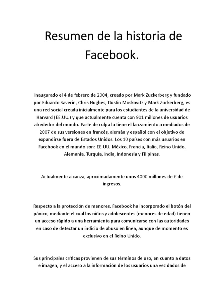 La Historia de Facebook (Resumen) | PDF