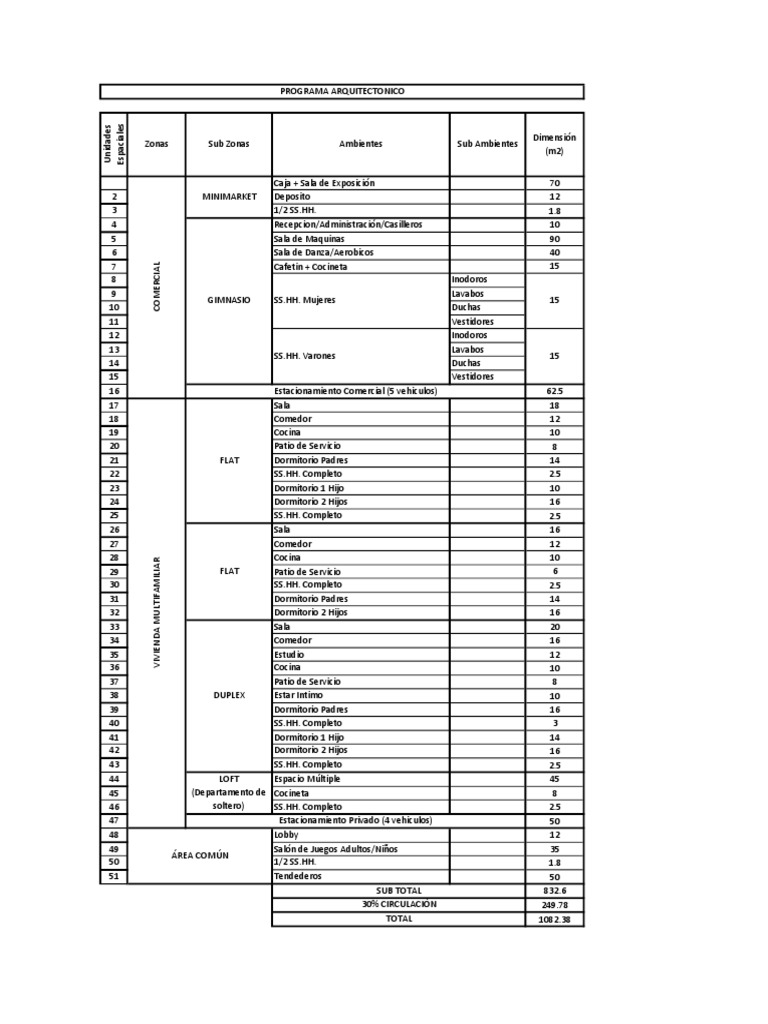 Programa Arquitectonico Edificio Hibrido PDF | PDF | Deportes | Ocio