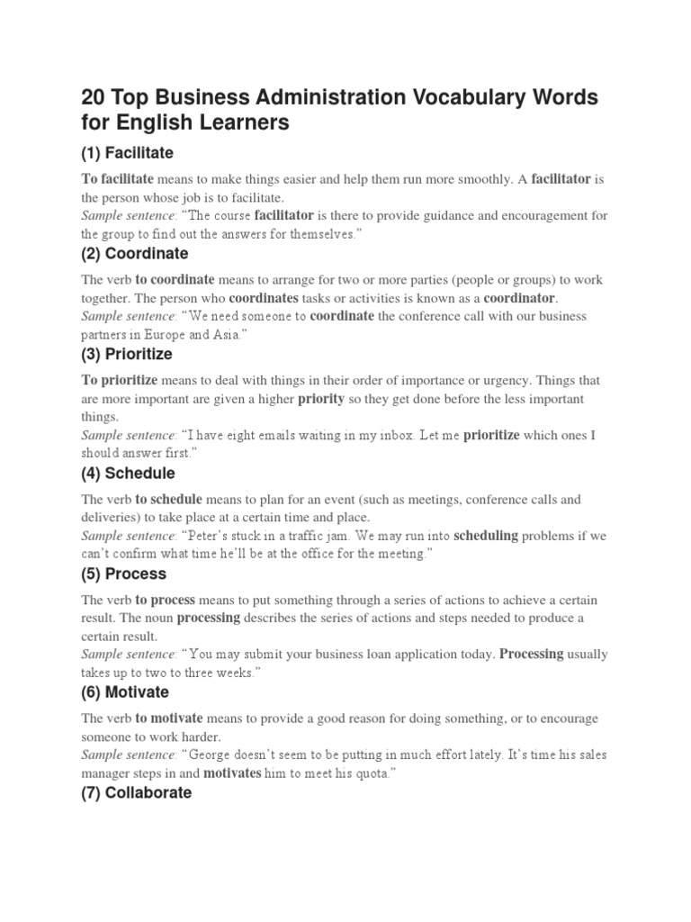 20 Top Business Administration Vocabulary Words For English Learners ...