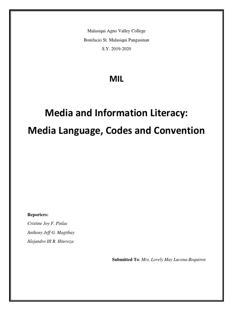 Media and Information Literacy: Media Language, Codes and Convention ...