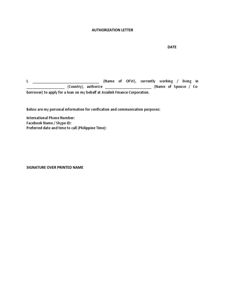 AUTHORIZATION LETTER New Account PDF | PDF