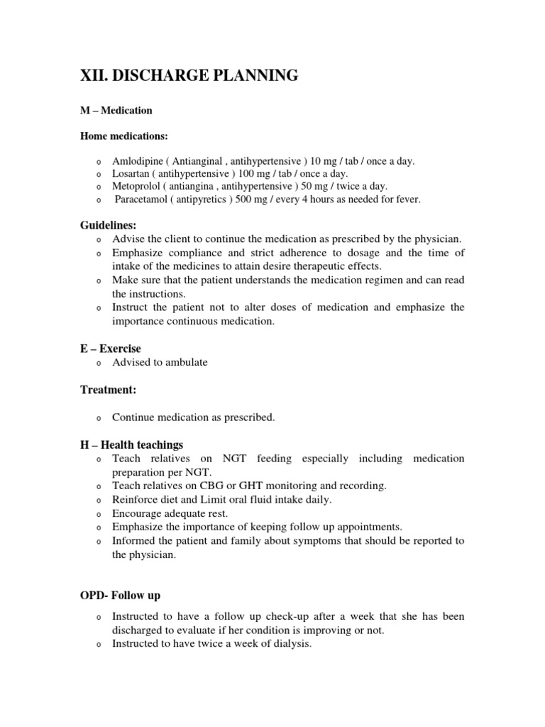 Discharge Planning Medication Home | PDF