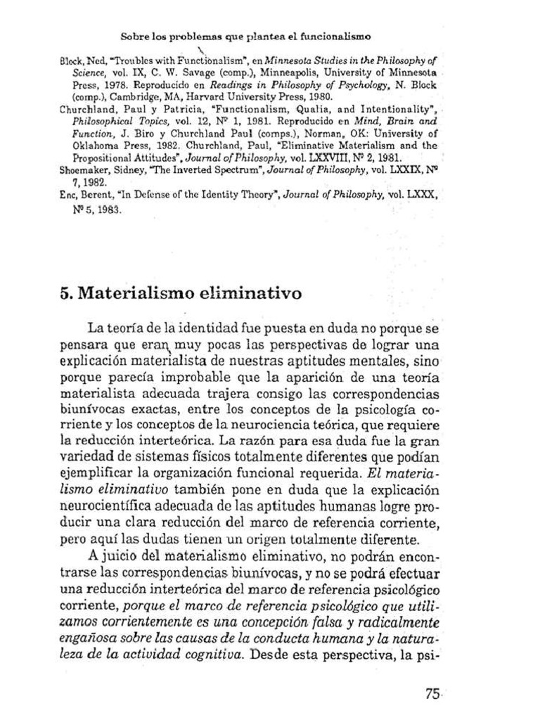 6.1 Paul Churchland - El Materialismo Eliminativo | PDF