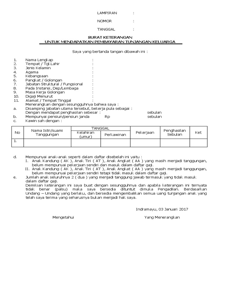 Contoh SKUM untuk Tunjangan Keluarga | PDF