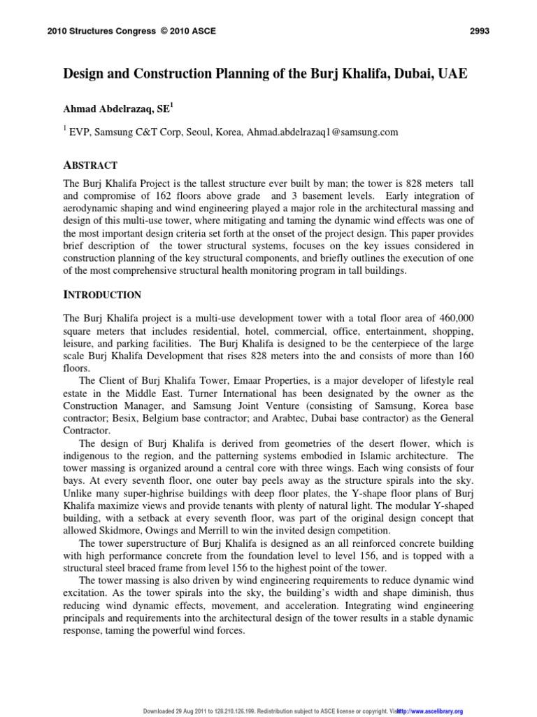 Design and Construction Planning of The Burj Khalifa, Dubai, UAE | PDF ...