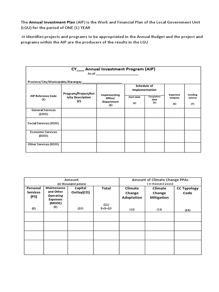 CY - Annual Investment Program (AIP) | PDF | Natural Environment ...