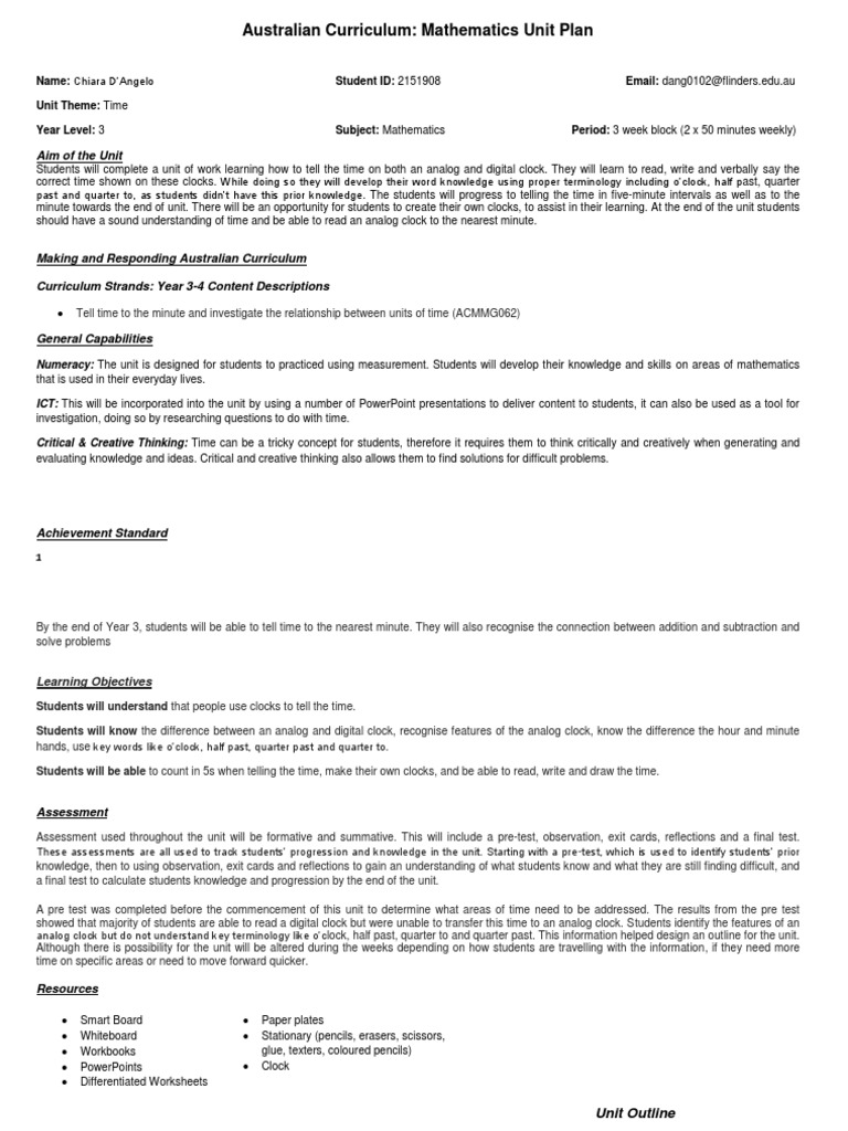 Tpa 3 - Unit Plan | PDF | Time | Worksheet